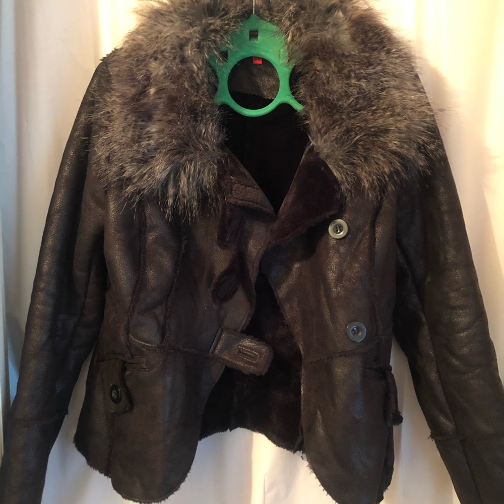 Faux Shearling Jacket With Furry Collar Very Soft - Gem